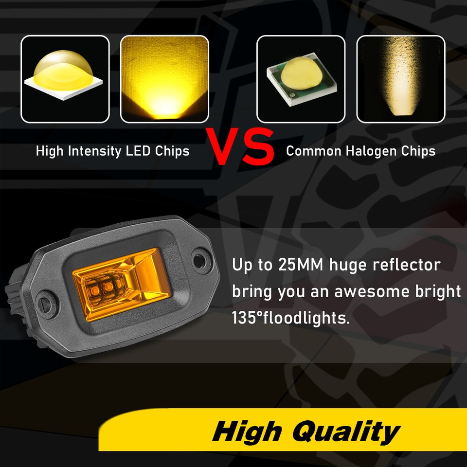 2x3/4" Amber Flush Mount LED Work Light Bar Flood Cube Pods Driving Off ...