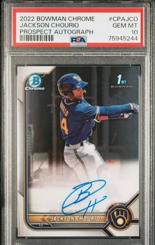 JACKSON CHOURIO ROOKIE AUTO 2022 1st BOWMAN CHROME DRAFT RC PSA 10 GEM ...
