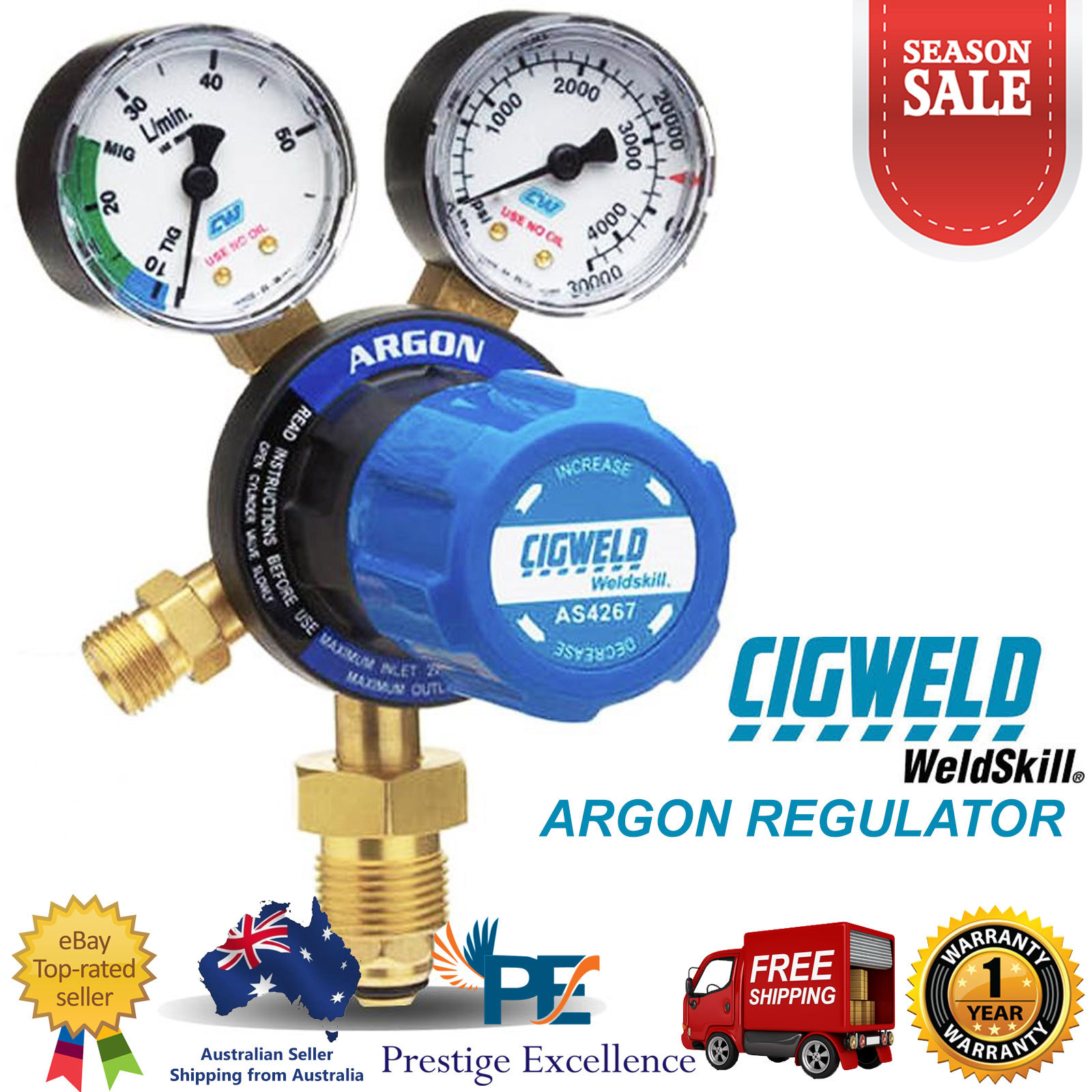 Cigweld 210254 VI 40LPM Weldskill Argon Regulator Comet Design Welding ...