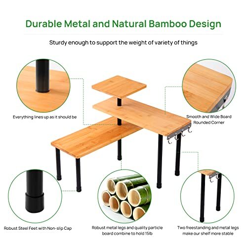 Kitchen Counter Shelf Organizer 3 Tier Corner Shelf Bamboo Bathroom ...