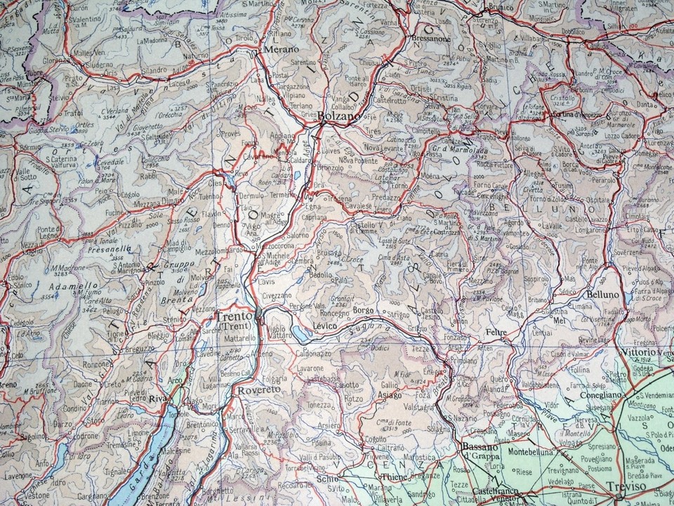 1956 VINTAGE MAP OF NORTHERN ITALY PIEDMONT LOMBARDY ALPS / SCALE 1: ...