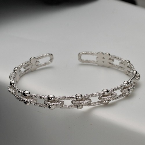Solid 925 Silver Irregular Pattern Curb Beads Chain Open Cuff Bangle Bracelet | eBay