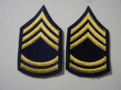 TECH SERGEANT CHEVRONS PAIR GOLD ON BLUE - 1948-1951 NON-COMBAT UNITS ...