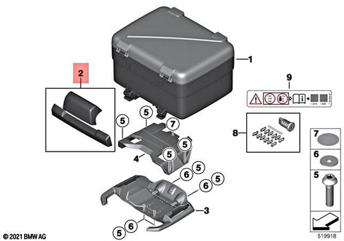 BMW Motorcycle Vario Top Case Box Backrest Pad Support Set R 1250 GS ...