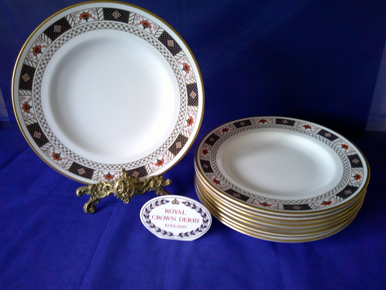 Royal Crown Derby Quantity 9 Derby Border Pattern Dinner Plates Various ...