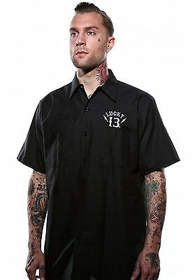 LUCKY 13 BLACK SIN GOTH CAR BOOZE BIKES BROADS TATTOO PUNK WORK SHIRT S ...