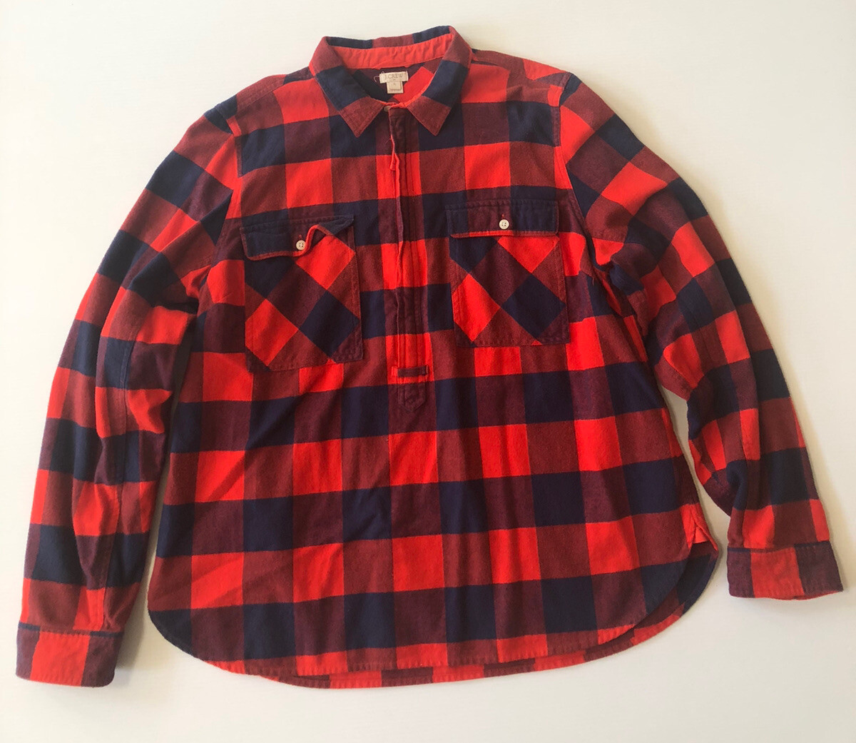 J Crew Womens XL Red Buffalo Check Shirt Jacket 1/2 Zip Pullover ...
