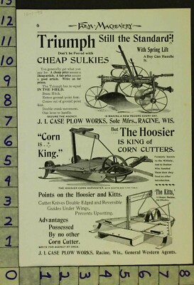 1895 AG FARM CASE SULKY PLOW RACINE WISCONSIN HOOSIER CORN CUTTER AD ...