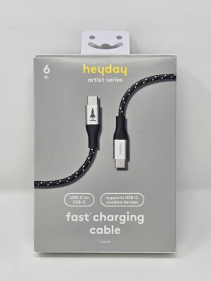 Heyday USB-C to USB-C Charging Cable (6FT Black/White) - New | eBay