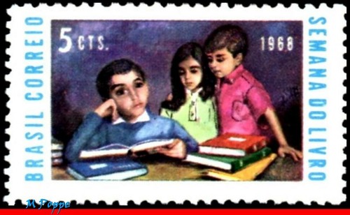 1102 BRAZIL 1968 BOOK WEEK, CHILDREN WITH BOOKS, EDUCATION, RHM C-614 ...
