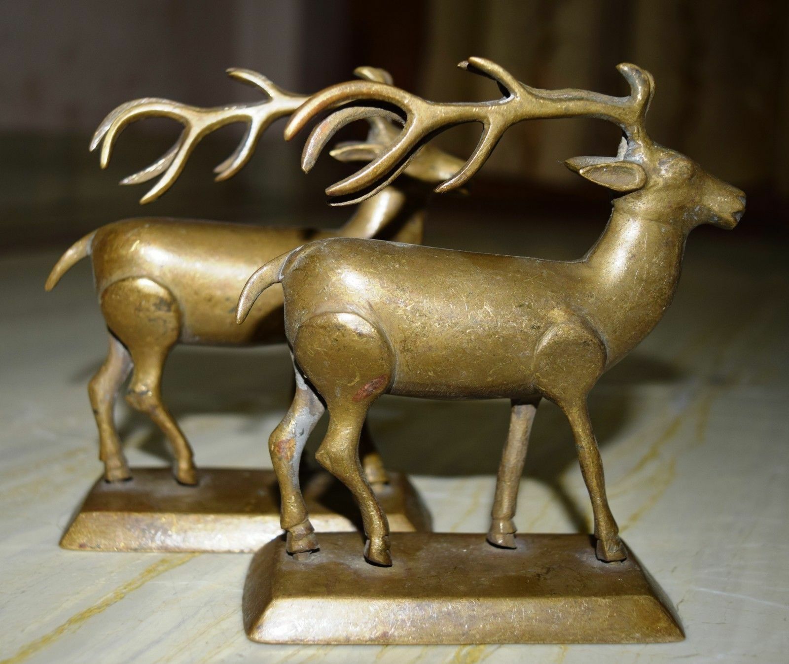 Set Of Two British Reindeer Statue Brass Animal Design Home Table Dec ...