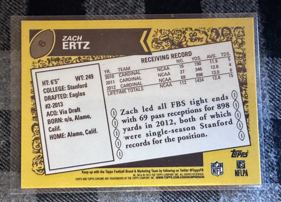Zach Ertz 2013 Topps Chrome 1986 Rookie Card RC #6 EAGLES | eBay
