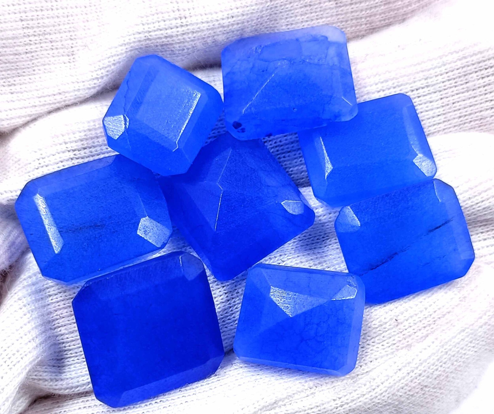 LAB CREATED BLUE QUARTZ OPAQUE 100 CT REAL EMERALD CUT FACETED LOOSE ...