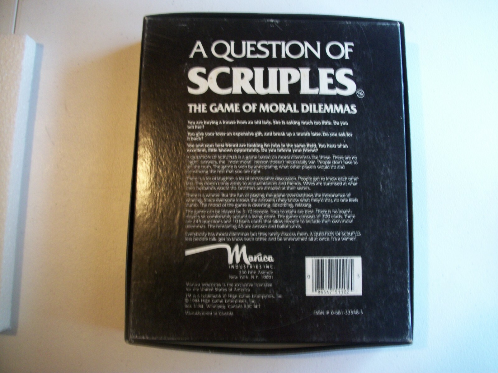 A QUESTION OF SCRUPLES--CARD GAME FROM THE YEAR 1984. | eBay