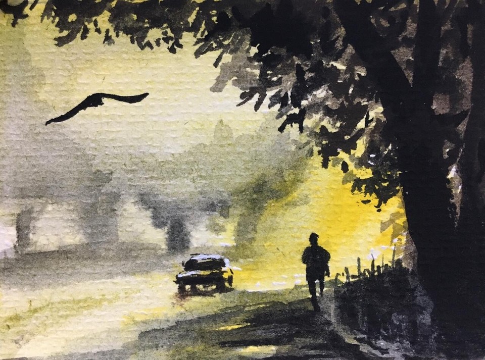 ACEO Original Painting Art Card Watercolor Landscape City Painting Fine ...