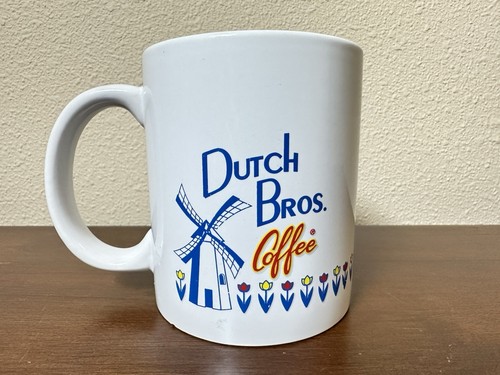 Dutch Bros Coffee Mug Tea Cup Ceramic Windmill Flowers Logo White Small ...