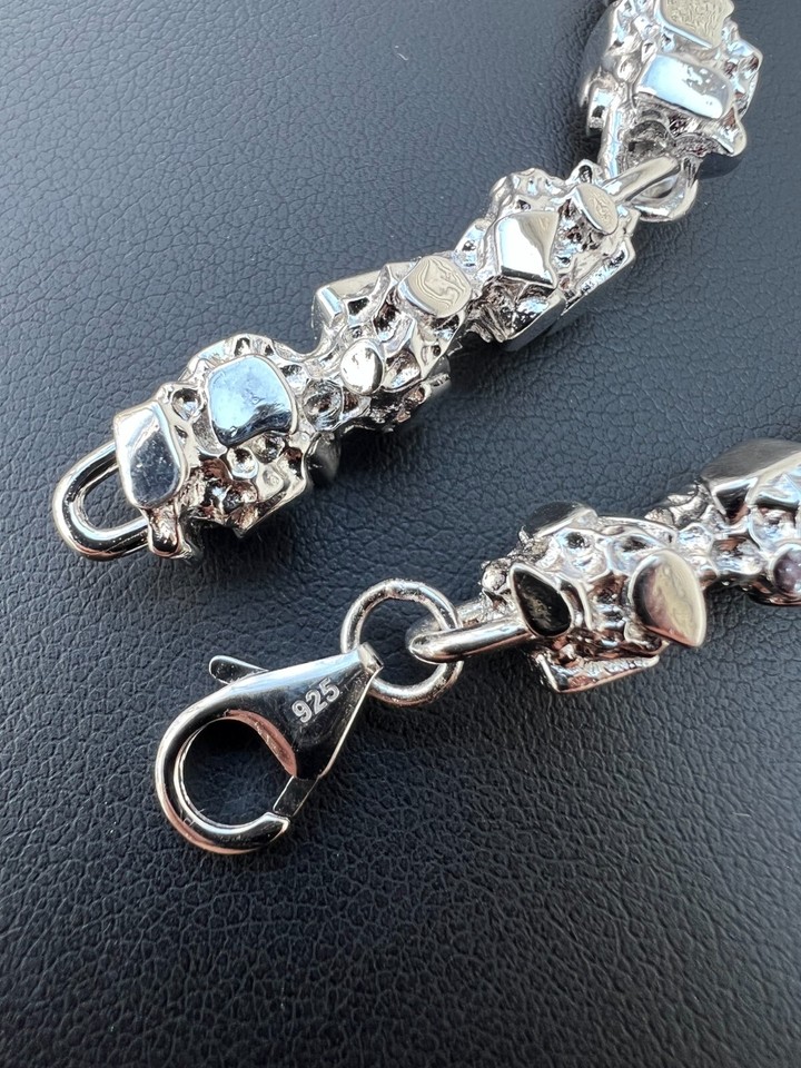Mens HEAVY Real Solid 925 Sterling Silver Nugget Link Chain Necklace ...