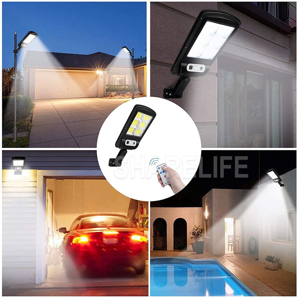 Solar Street LED Light Motion Sensor Remote Outdoor Garden Yard Flood ...