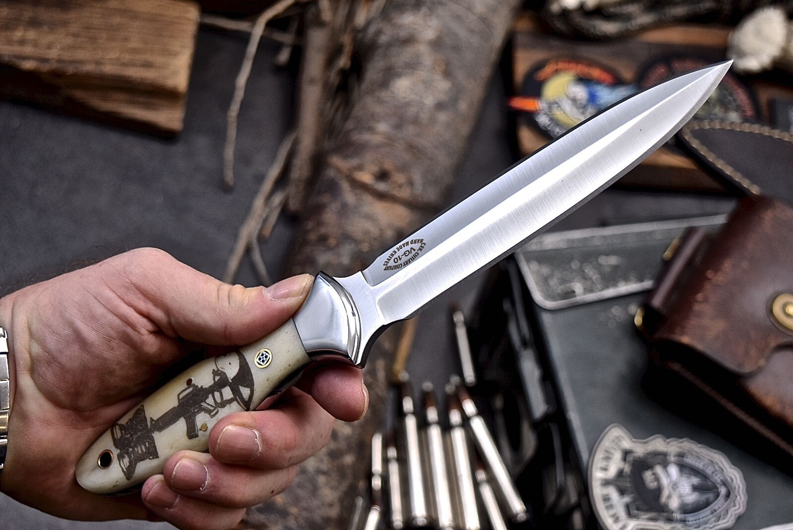 CFK Handmade VG10 Custom MILITARY SCRIMSHAW BONE Dagger Hunting Sport ...