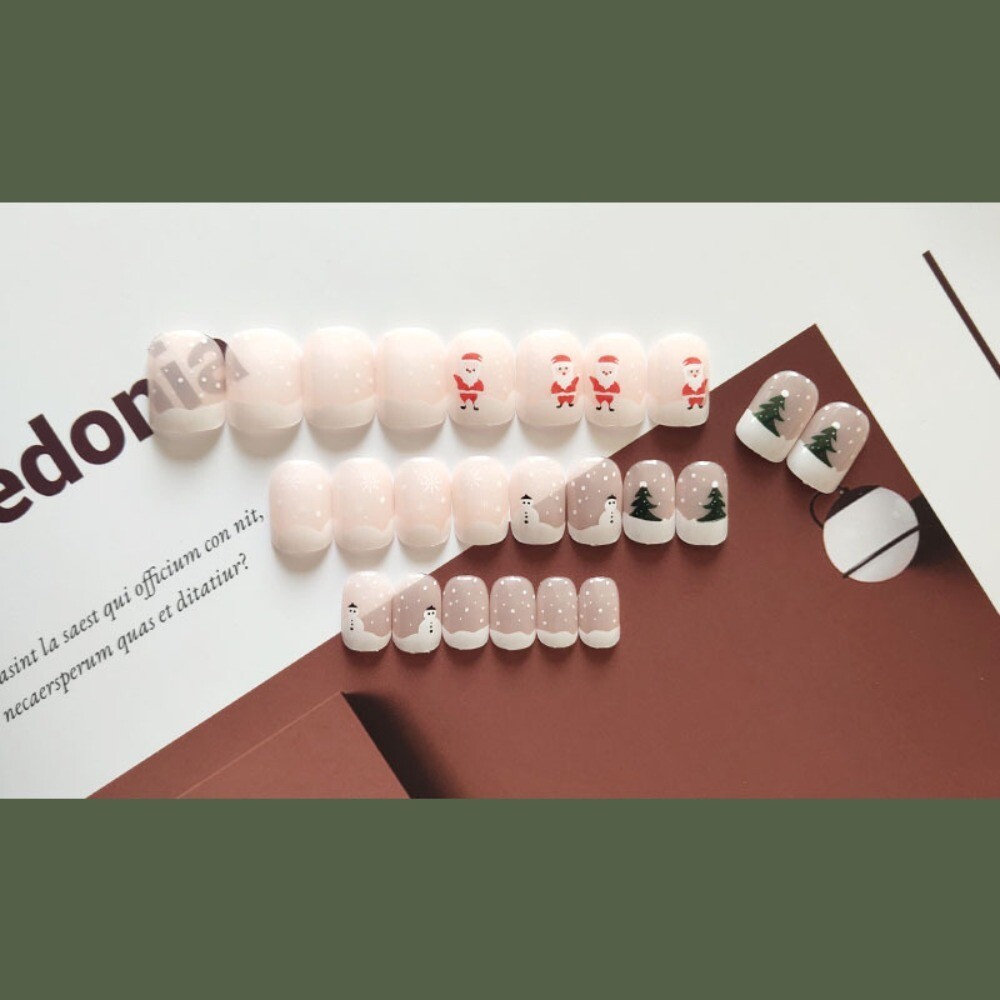 Snowman Fake Nail Wearable Manicure False Nail Fashion Nail Art Decor ...