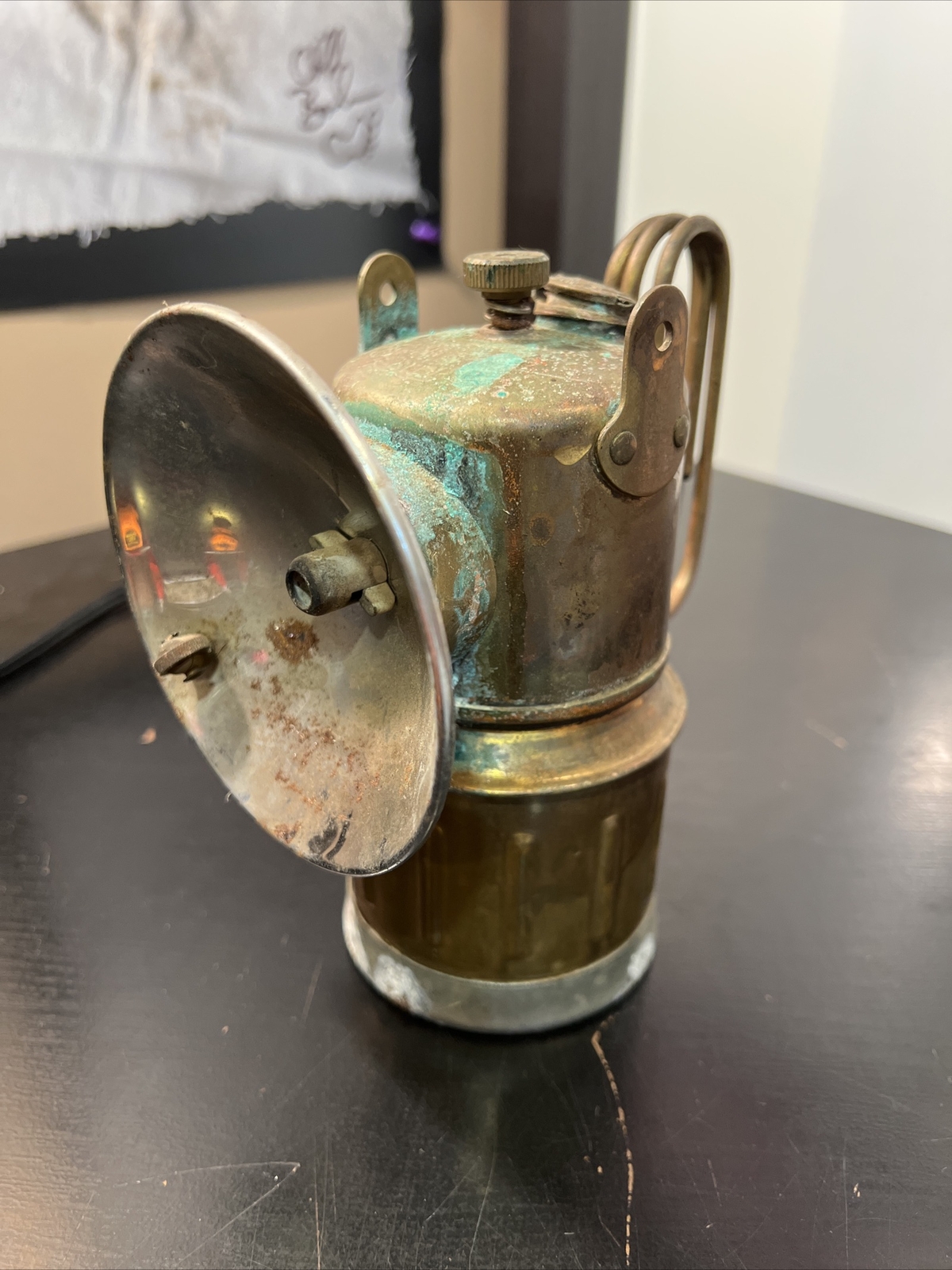 VINTAGE MINER JUSTRITE CARBIDE BRASS LAMP MINING LANTERN 4" REFLECTOR ...