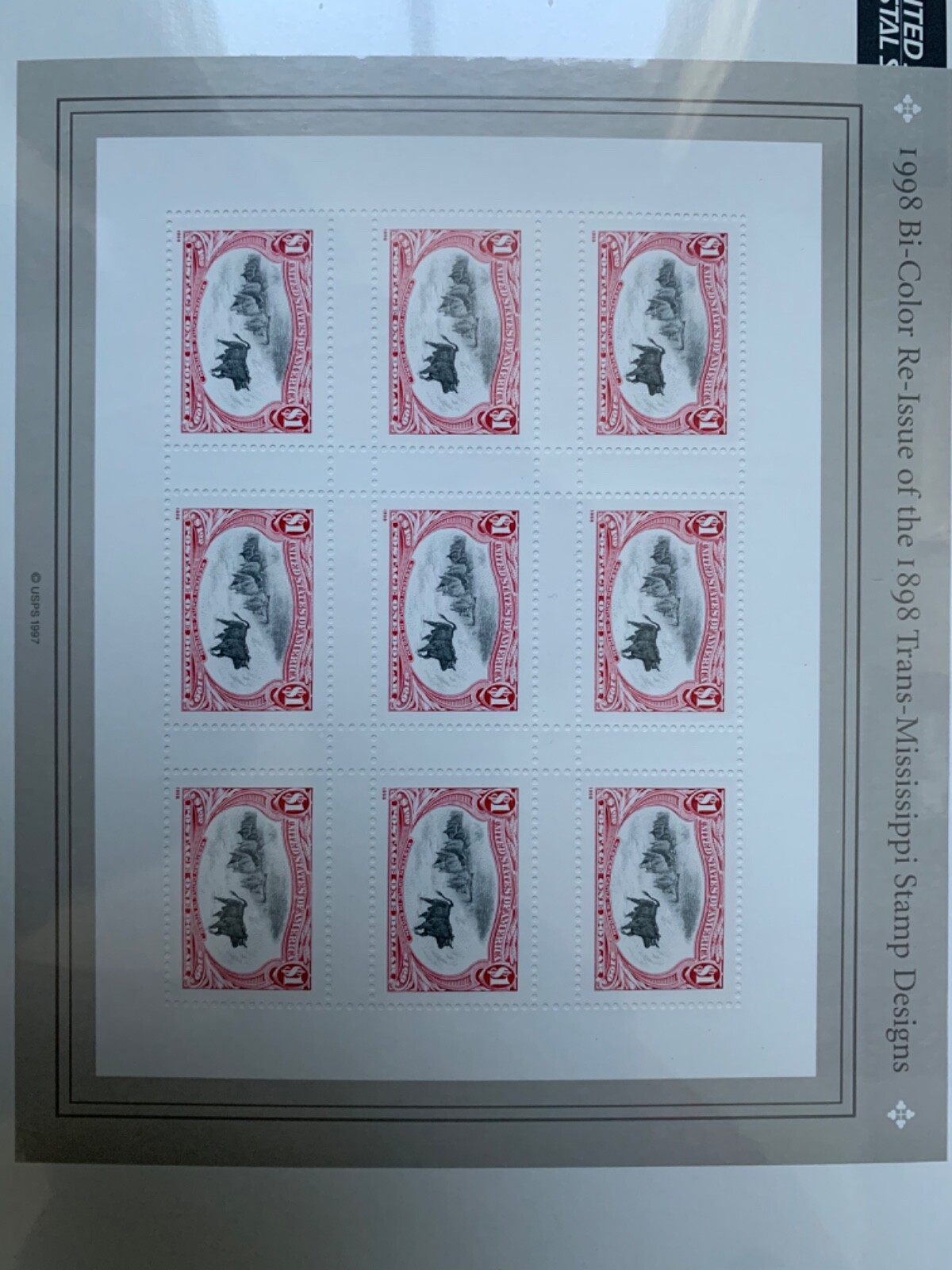 1898 Trans-Mississippi Stamp Design 1998 Re-Issue Bi-Color Nine $1 ...