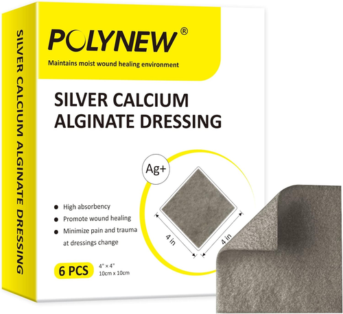 Silver Calcium Alginate Dressing, 4”X4”-6 Individual Package Highly ...