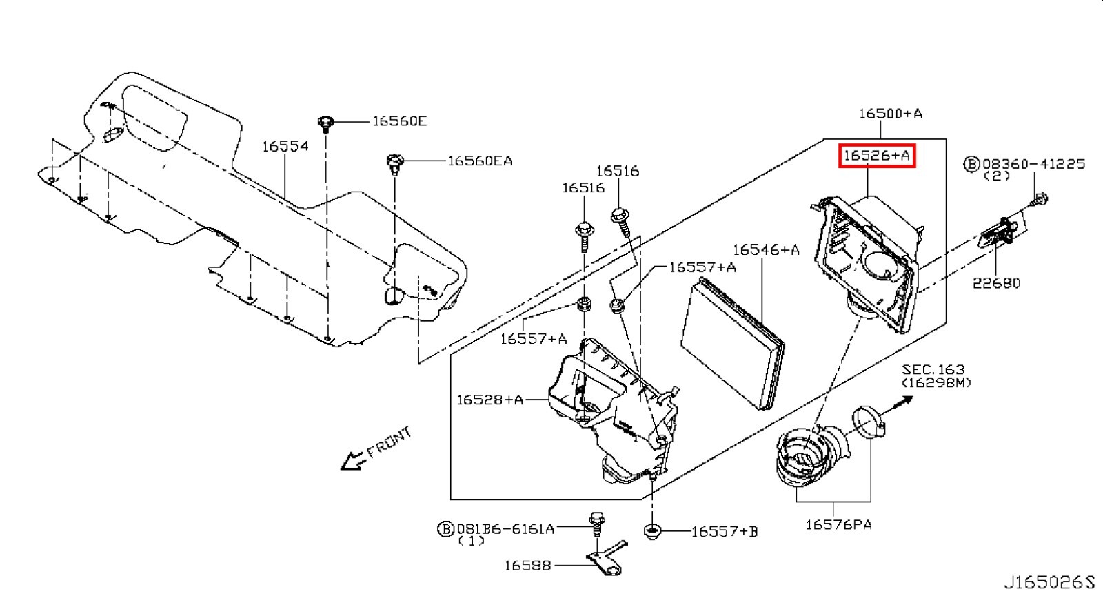 NISSAN Genuine V37 Q50 2013/11 AIR CLEANER HOUSING COVER 16526-4GA0B ...