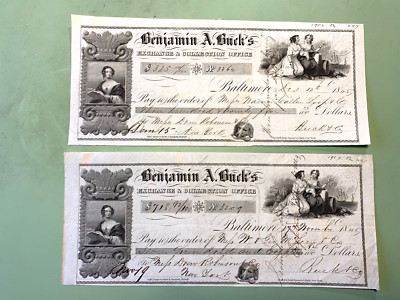 2 - 1845 Benjamin Bucks Exchange Draft Baltimore MD - Embossed Revenue ...