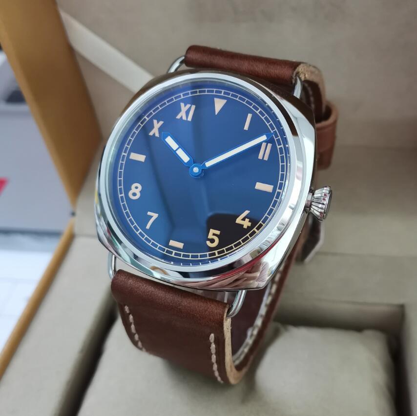 vintage blue watch brown strap men Limited Edition casual classic 47mm ...