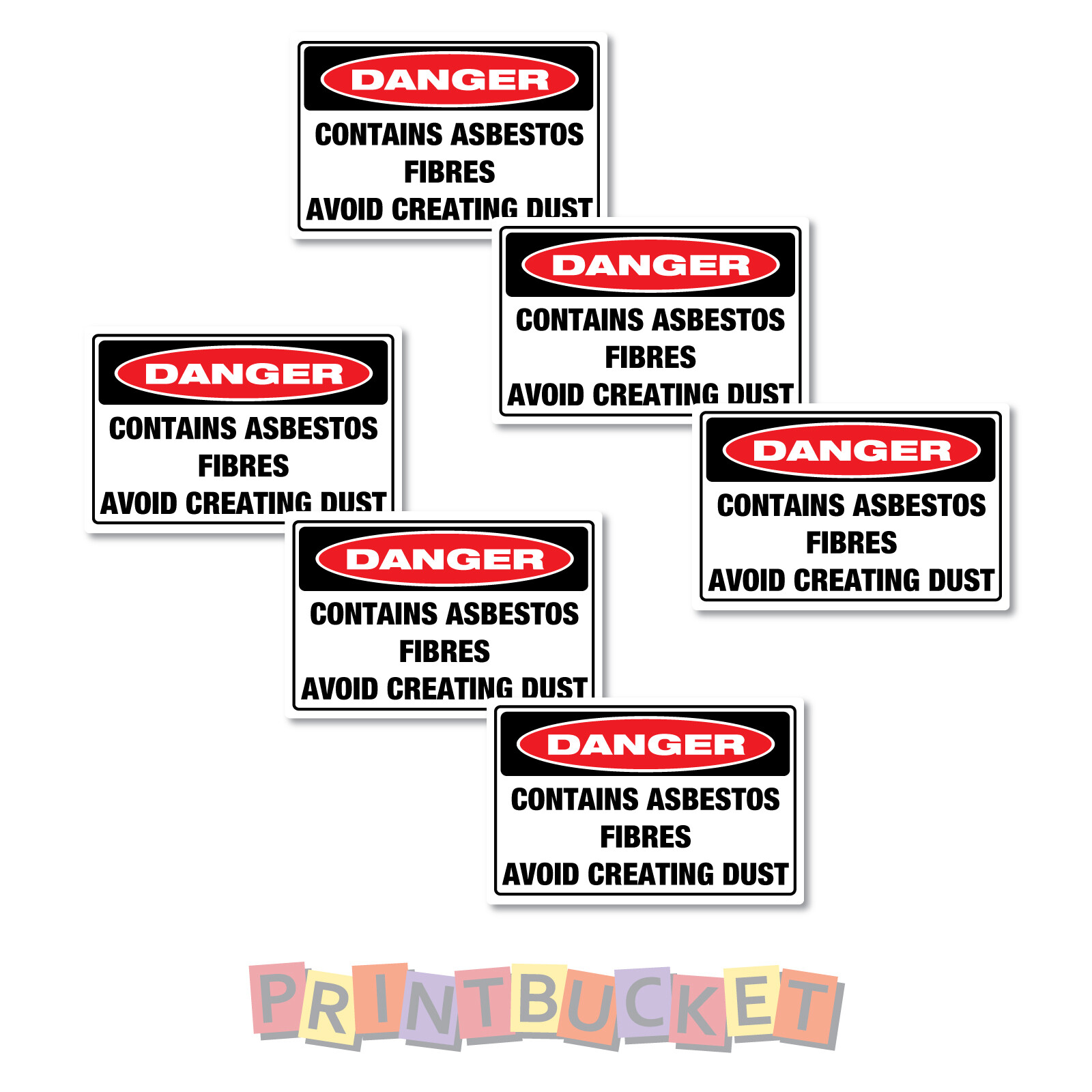 Contains asbestos sticker avoid making dust sticker 100mm 6 pack ...