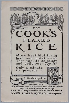 1902 Cooks Flaked Rice Vintage Ad Dainty & Delicious Perfect Food Art ...