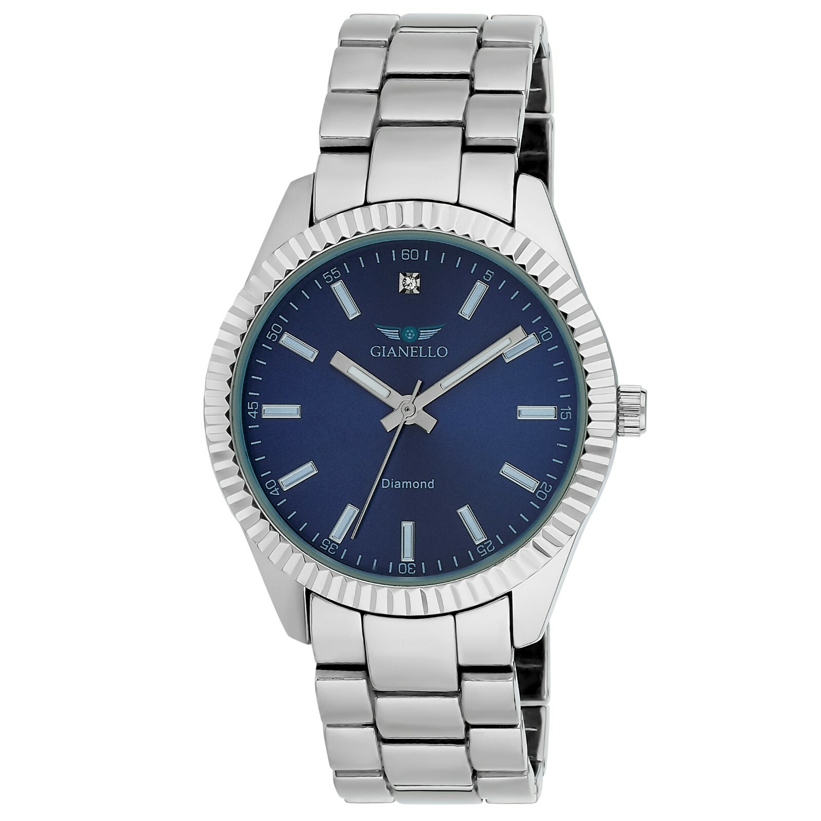 Gianello Men's 40mm Genuine Diamond Dial Fluted Bezel Link Watch Size 1 ...