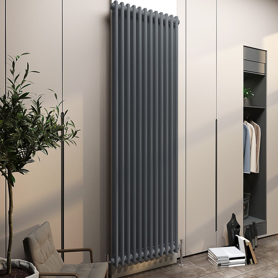 Anthracite Flat Panel Oval Column Cast Iron Towel Rail Radiator Central ...