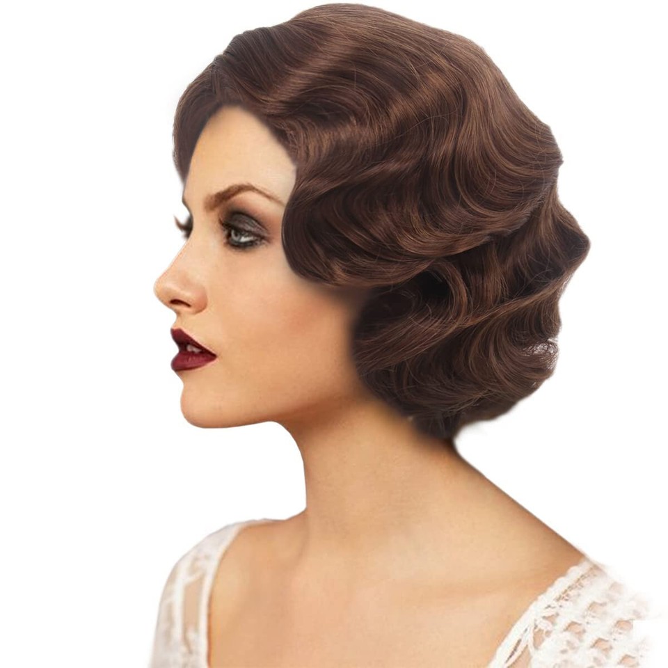 Short 1920s Flapper Wig women gatsby roaring 20s red brown finger wave ...