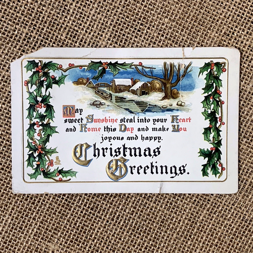 Christmas Greetings Winter Village Creek Scene Holly Posted 1912 Tuck ...