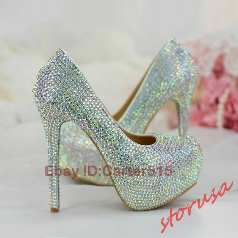 Womens Crystal Wedding Shoes Platform High Heels Bridal Shoes ...