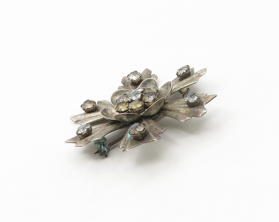 HARRY ISKIN 925 Sterling Silver Vintage Topaz Flower Motif Brooch Pin ...