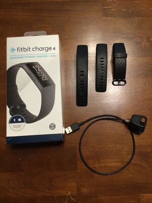 Fitbit Charge 4 Charger & S/L Black Bands in Original Box *NO PEBBLE ...