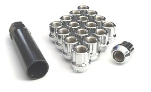 Set of Chrome 20x Spline Drive 7/16 lug nut kit open end lug nuts +key ...