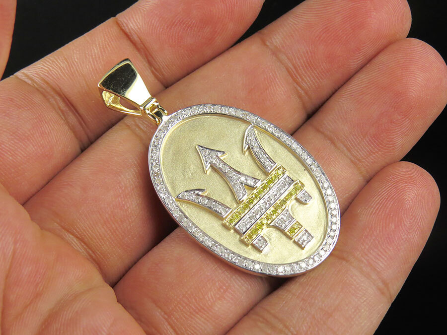 10K Yellow Gold Trident Maserati Logo 2" Canary And White Diamond ...