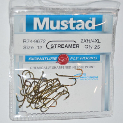 mustad signature fly hooks value pack r74-9672 streamer 2xh/4xl size 12 ...