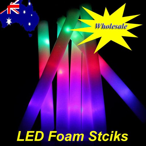 100X LED Foam Sticks RGB Thunder Glow Stick Flashing Light Rave Party ...