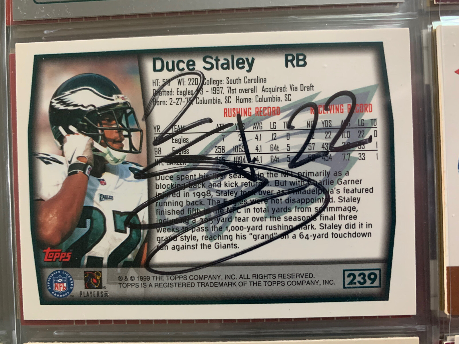 Duce Staley signed back of 1999 Topps football card. 5 card lot | eBay