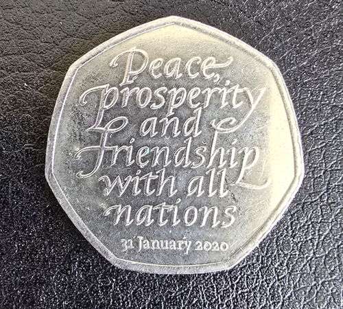 Very Rare Brexit 50p Coin – Peace, Prosperity & Friendship With All ...