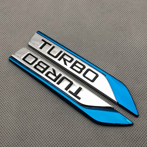 Pair Door Fender Blue Metal Turbo Emblem Chrome Side Wing V6 V8 Badge ...