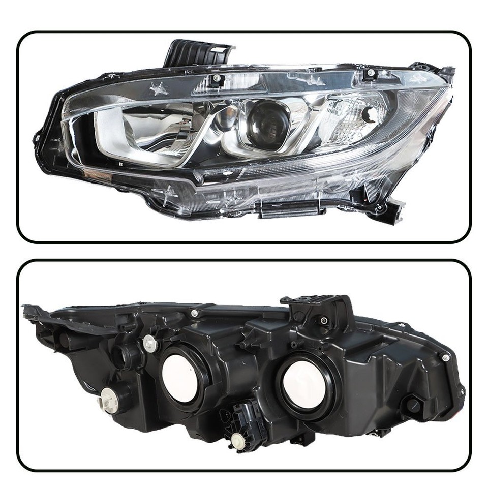 For 2016-2020 Honda Civic Headlight Assembly Halogen Chrome Clear ...