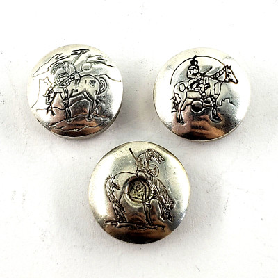 Vintage Sterling Silver Button Covers Lot Set Of 3 Assorted 3/4" Navajo ...
