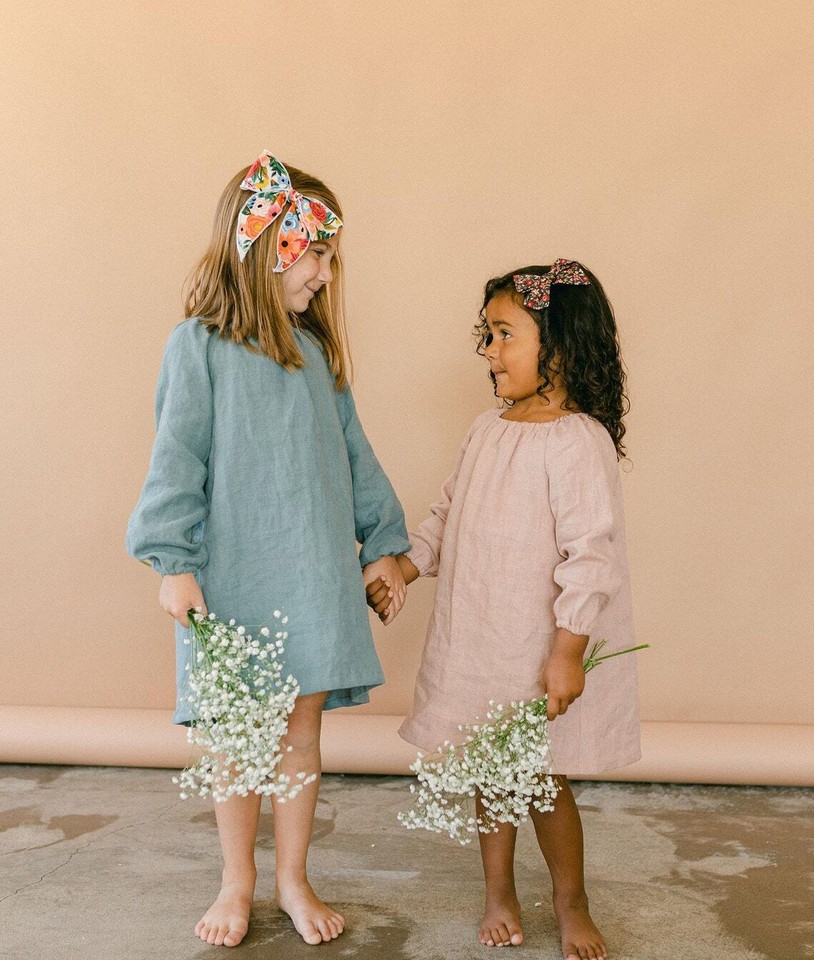 Spring Autumn Girl Dress Long Sleeve Cotton Dress for Kids Simple Solid ...