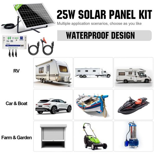 25 Watts 12V Off Grid Solar Panel SAE Connector Kit: Waterproof 25W ...